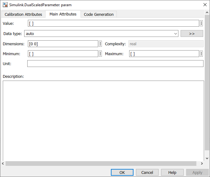 Simulink.DualScaledParameter Property Dialog Box - MATLAB & Simulink - MathWorks France