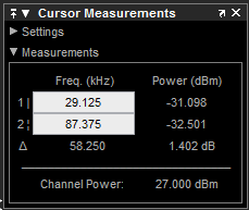 Spectrum Analyzer Cursor Measurements Panel - MATLAB & Simulink